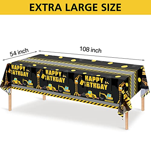 Construction Happy Birthday Tablecloth Dump Truck Birthday Table Covers Tractor Plastic Printed Tablecloth Construction Themed Birthday Party Decoration Supplies for Kid Boy (Black, 3 Sheets)