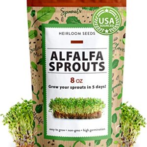 8oz Alfalfa Sprouting Seeds - Alfalfa Sprout Seeds for Indoor or Outdoor Planting - Non-GMO, USA Premium Alfalfa Seeds for Sprouting - Microgreen Seed Sprouts in Resealable Bag for Longer Freshness