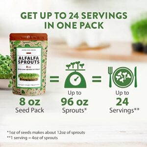 8oz Alfalfa Sprouting Seeds - Alfalfa Sprout Seeds for Indoor or Outdoor Planting - Non-GMO, USA Premium Alfalfa Seeds for Sprouting - Microgreen Seed Sprouts in Resealable Bag for Longer Freshness