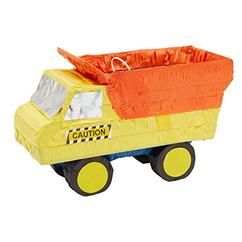 Small Dump Truck Pinata for Kids, Construction Themed Birthday Party Supplies and Decorations for Boys (15.5 x 9 x 6 In)