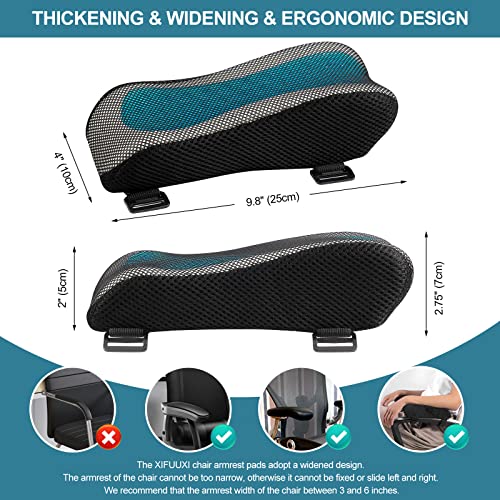 XIFUUXI Office Chair Armrest Pads, Widen & Thicken Ergonomic Computer Chair Arm Pads with Cooling Gel and Memory Foam for Elbow Cushion Protect - for Computer Chair, Gaming Chair (2 Pack)