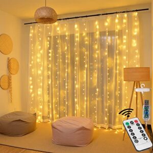 led fairy curtain lights,remote control hanging lights,bedroom party wedding decoration,home decor lighting,indoor outdoor christmas halloween (300led - warm white)