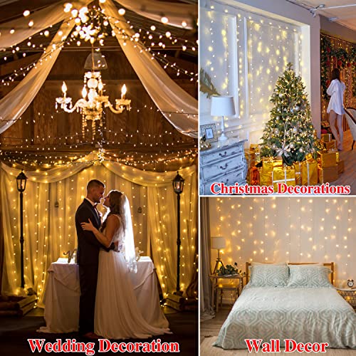 LED Fairy Curtain Lights,Remote Control Hanging Lights,Bedroom Party Wedding Decoration,Home Decor Lighting,Indoor Outdoor Christmas Halloween (300Led - Warm White)