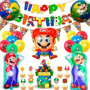 su-perr m-arioo birthday party supplies,44pcs su-perr m-arioo party decorations set-su-perr m-arioo bros balloons,m-arioo balloons banner etc su-perr m-arioo theme birthday party supplies for boy kids