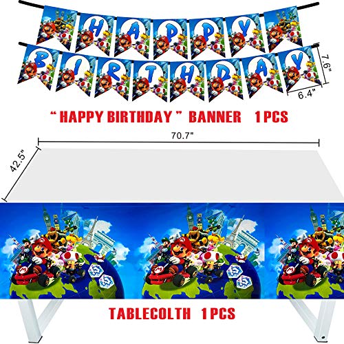 Super Mario Party Favor Party Decorations, Super Mario party Themed Flatware, Banner, Balloons, Plates, Spoons, Fork, knives, Napkins, Cake Toppers, Paper cups, Straws, Tablecloth Party Supplies Kids Boys and Baby Shower Themed Birthday Party Supplies, Su