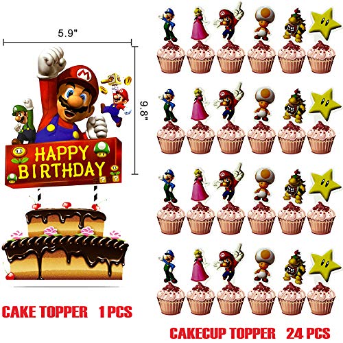 Super Mario Party Favor Party Decorations, Super Mario party Themed Flatware, Banner, Balloons, Plates, Spoons, Fork, knives, Napkins, Cake Toppers, Paper cups, Straws, Tablecloth Party Supplies Kids Boys and Baby Shower Themed Birthday Party Supplies, Su