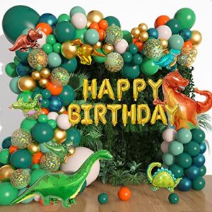 amandir 167pcs dinosaur balloons arch garland kit, sage green orange 8pcs dino foil balloons happy birthday balloon for jungle safari dinosaur themed party baby shower decorations supplies kids boys