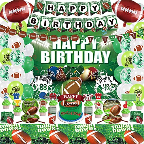 176pcs Football Birthday Party Decorations Includ Birthday Banner, Football Garland,Tablecloth, Football Backdrop, Football Foil Balloon, Tableware ect Boys Sports Theme & Superbowl Party Supplies