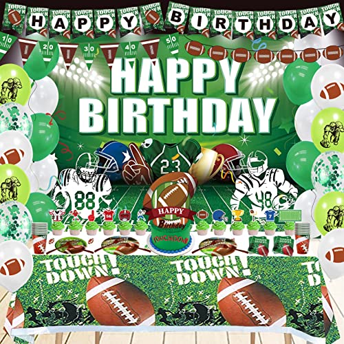 176pcs Football Birthday Party Decorations Includ Birthday Banner, Football Garland,Tablecloth, Football Backdrop, Football Foil Balloon, Tableware ect Boys Sports Theme & Superbowl Party Supplies