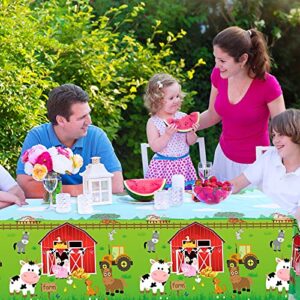 3 Pieces Farm Animals Party Tablecloth Farmhouse Disposable Plastic Table Cover Barnyard Farm Animal Theme Party Decorations for Picnics Baby Shower Boys Girls Birthday Party Supplies, 108 x 54 Inch