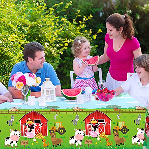 3 Pieces Farm Animals Party Tablecloth Farmhouse Disposable Plastic Table Cover Barnyard Farm Animal Theme Party Decorations for Picnics Baby Shower Boys Girls Birthday Party Supplies, 108 x 54 Inch