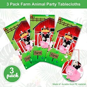 3 Pieces Farm Animals Party Tablecloth Farmhouse Disposable Plastic Table Cover Barnyard Farm Animal Theme Party Decorations for Picnics Baby Shower Boys Girls Birthday Party Supplies, 108 x 54 Inch