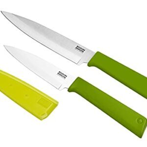 KUHN RIKON Colori+ Classic 2-Piece Paring Knife and Utility Knife Set with Safety Sheaths, Green