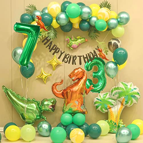 40 Inch Green Number 2 & Mini Dinosaur Balloon for Boys Birthday Party Decorations, 2nd Birthday Dinosaur Party Supplies Jungle Theme Green Birthday Patry Balloons Decorations