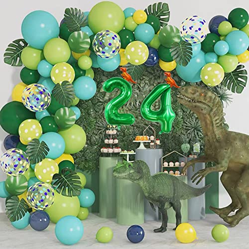 40 Inch Green Number 2 & Mini Dinosaur Balloon for Boys Birthday Party Decorations, 2nd Birthday Dinosaur Party Supplies Jungle Theme Green Birthday Patry Balloons Decorations