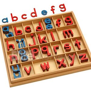 Elite Montessori Wooden Movable Alphabet with Box Preschool Spelling Learning Materials (Red & Blue, 5mm Thick)