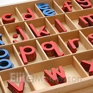 Elite Montessori Wooden Movable Alphabet with Box Preschool Spelling Learning Materials (Red & Blue, 5mm Thick)