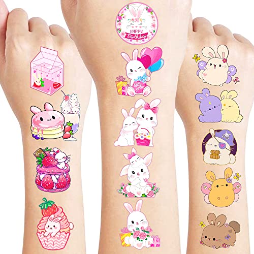 8 Sheets (96PCS) Bunny Tattoo Stickers Themed Birthday Party Supplies Decorations Favors Decor For Kids Girls Boys Gifts Classroom School Prizes Rewards