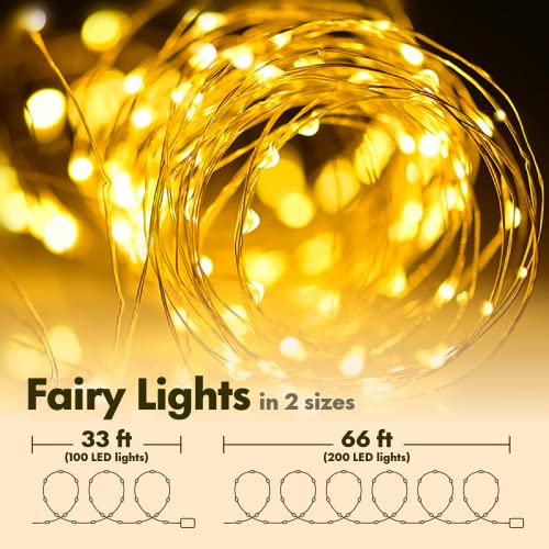 Twinkle Star 33FT 100 LED Silver Wire String Lights Fairy String Lights Battery Operated LED String Lights for Christmas Wedding Party Home Holiday Decoration, Warm White, Pack of 1