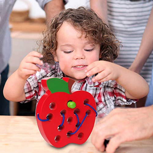 JCREN Wooden Lacing Apple Threading Toys Wood Lace Block Puzzle Shape Travel Game Toys Early Learning Fine Motor Skills Educational Gift for 3 4 5 Years Old Toddlers Baby Kids Boys