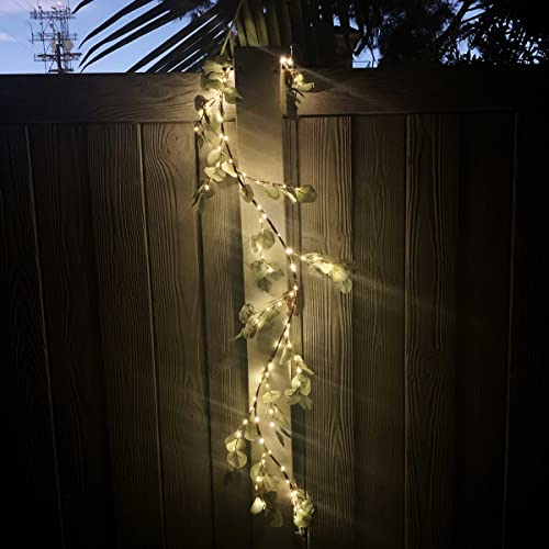 Lighted Eucalyptus Garland Vines with Lights Mantle Garland with Timer Battery Operated 6FT 96 LED for Wedding Decor Fall n Spring Decorations Christmas Fireplace Table Party Decor