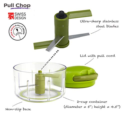 Kuhn Rikon Pull Chop Chopper/Manual Food Processor with Cord Mechanism, Green, 2-Cup & Rikon Auto Safety LidLifter/Can Opener with Ring Pull, 8 x 2.5 x 2.75 inches, Black