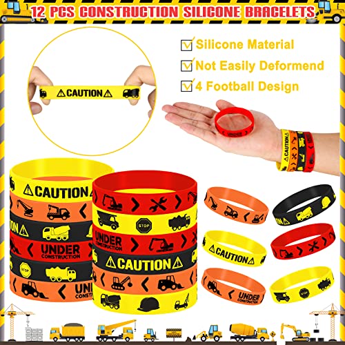 Construction Party Favors 72 PCS Construction Engineering Slap Bracelet Temporary Tattoos Silicone Bracelets DIY Stickers Plastic Straws Gift Bags for Kids Boys Construction Truck Vehicle Theme Birthday Party Goodie Bag Fillers