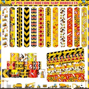 Construction Party Favors 72 PCS Construction Engineering Slap Bracelet Temporary Tattoos Silicone Bracelets DIY Stickers Plastic Straws Gift Bags for Kids Boys Construction Truck Vehicle Theme Birthday Party Goodie Bag Fillers