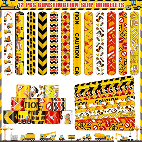 Construction Party Favors 72 PCS Construction Engineering Slap Bracelet Temporary Tattoos Silicone Bracelets DIY Stickers Plastic Straws Gift Bags for Kids Boys Construction Truck Vehicle Theme Birthday Party Goodie Bag Fillers