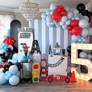 Race Car Balloons Arch Garland Kit 148PCS Red Blue Black Checkered Flag Foil Balloon Racing Car Theme Two Fast 2nd Birthday Party Supplies for Boys