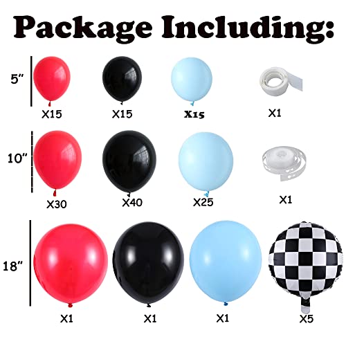 Race Car Balloons Arch Garland Kit 148PCS Red Blue Black Checkered Flag Foil Balloon Racing Car Theme Two Fast 2nd Birthday Party Supplies for Boys