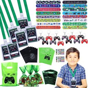 golray 94pcs video game party favors gamer party gift vip pass holder slap bracelets keychain tattoos party treat bags kids boy gaming on themed birthday party supplies pinata gift goodie bag fillers