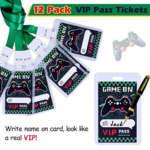 Golray 94pcs Video Game Party Favors Gamer Party Gift VIP Pass Holder Slap Bracelets Keychain Tattoos Party Treat Bags Kids Boy Gaming On Themed Birthday Party Supplies Pinata Gift Goodie Bag Fillers