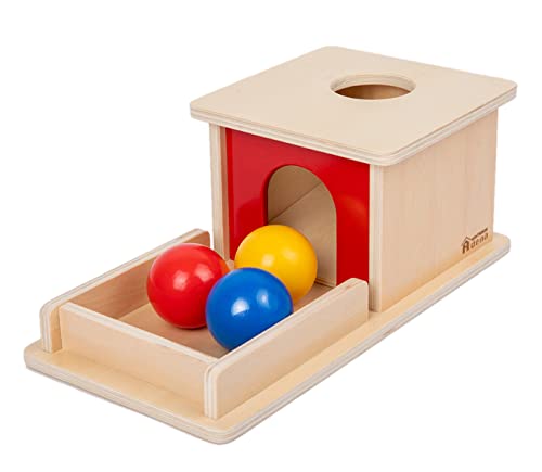 Adena Montessori Full Size Object Permanence Box with Tray Three Balls Montessori Toys for 6-12 Month Infant 1 Year Old Babies Toddlers