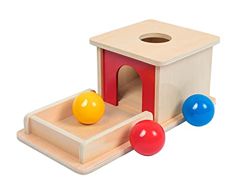 Adena Montessori Full Size Object Permanence Box with Tray Three Balls Montessori Toys for 6-12 Month Infant 1 Year Old Babies Toddlers