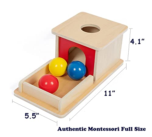 Adena Montessori Full Size Object Permanence Box with Tray Three Balls Montessori Toys for 6-12 Month Infant 1 Year Old Babies Toddlers