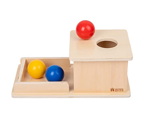 Adena Montessori Full Size Object Permanence Box with Tray Three Balls Montessori Toys for 6-12 Month Infant 1 Year Old Babies Toddlers