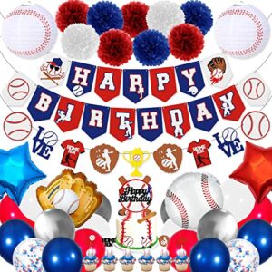 baseball birthday party decorations sports party supplies baseball theme happy birthday banner cake topper balloons paper pom poms lanterns for boys girls birthday baby shower (baseball-01)