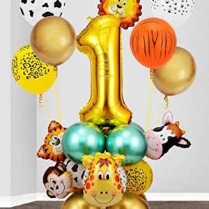 First Birthday Party Jungle Safari Themed 1st Birthday Wild One Party Balloons Decorations Backdrop With Animal Balloons for Kids Boys Girls Party Supplies (1st Safari Theme Birthday)