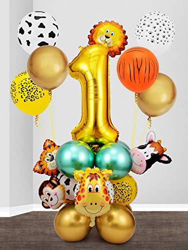 First Birthday Party Jungle Safari Themed 1st Birthday Wild One Party Balloons Decorations Backdrop With Animal Balloons for Kids Boys Girls Party Supplies (1st Safari Theme Birthday)