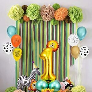 First Birthday Party Jungle Safari Themed 1st Birthday Wild One Party Balloons Decorations Backdrop With Animal Balloons for Kids Boys Girls Party Supplies (1st Safari Theme Birthday)