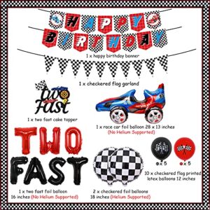 Race Car 2nd Birthday Party Supplies Two Fast Balloons Cake Topper Race Car Happy Birthday Banner for 2 Year Old Boys Racing Theme Birthday Party Decorations