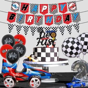 Race Car 2nd Birthday Party Supplies Two Fast Balloons Cake Topper Race Car Happy Birthday Banner for 2 Year Old Boys Racing Theme Birthday Party Decorations