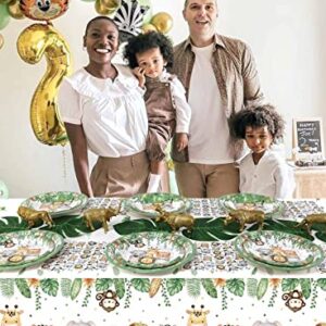 Safari Baby Shower Decorations Boy Plates Napkins and Tablecloth Set Serves 25,Jungle Animal Theme Birthday Party Supplies