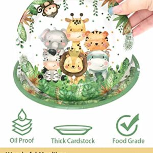 Safari Baby Shower Decorations Boy Plates Napkins and Tablecloth Set Serves 25,Jungle Animal Theme Birthday Party Supplies