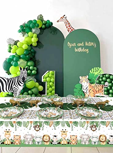 Safari Baby Shower Decorations Boy Plates Napkins and Tablecloth Set Serves 25,Jungle Animal Theme Birthday Party Supplies