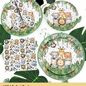 Safari Baby Shower Decorations Boy Plates Napkins and Tablecloth Set Serves 25,Jungle Animal Theme Birthday Party Supplies