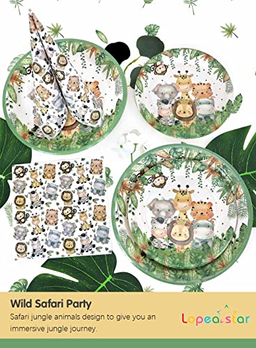 Safari Baby Shower Decorations Boy Plates Napkins and Tablecloth Set Serves 25,Jungle Animal Theme Birthday Party Supplies