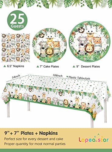 Safari Baby Shower Decorations Boy Plates Napkins and Tablecloth Set Serves 25,Jungle Animal Theme Birthday Party Supplies