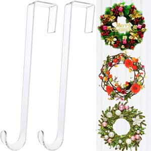 wreath hangers for front door,12 in door hanger hook clear wreath hanger,2 pack non scratch over the door hooks fall halloween christmas decorations indoor outdoor,welcome sign for front door decor